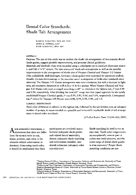 (PDF) Dental Color Standards: Shade Tab Arrangement