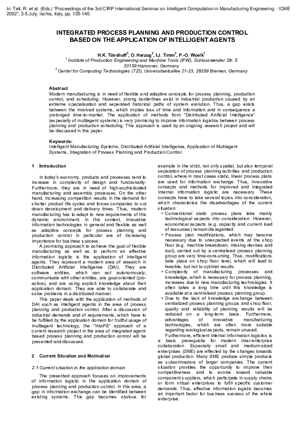 Pdf Integrated Process Planning And Production Control 