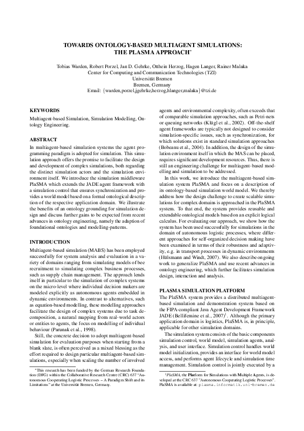 (PDF) Towards Ontology-Based Multiagent Simulations: The Plasma Approach