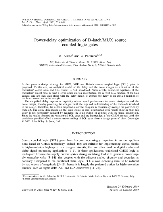 (PDF) Power-delay optimization of D-latch/MUX source coupled logic gates