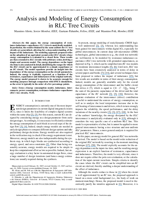 (PDF) Analysis and Modeling of Energy Consumption in RLC Tree Circuits