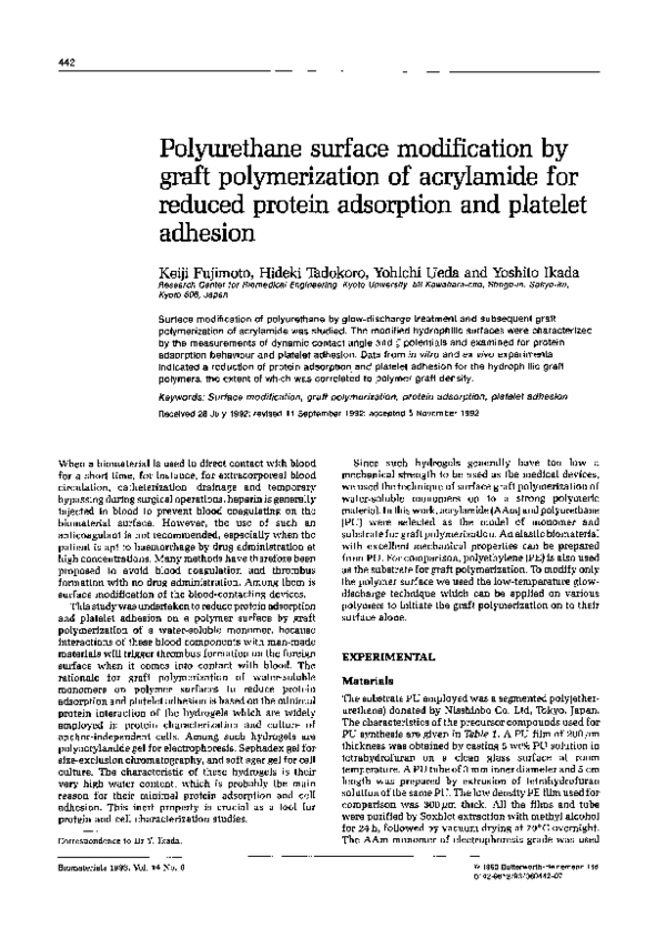 (PDF) Surface modification of polymers. V. Biomaterial applications ...