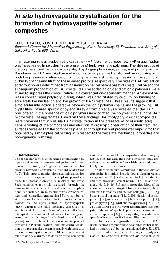 (PDF) In situ hydroxyapatite crystallization for the formation of ...