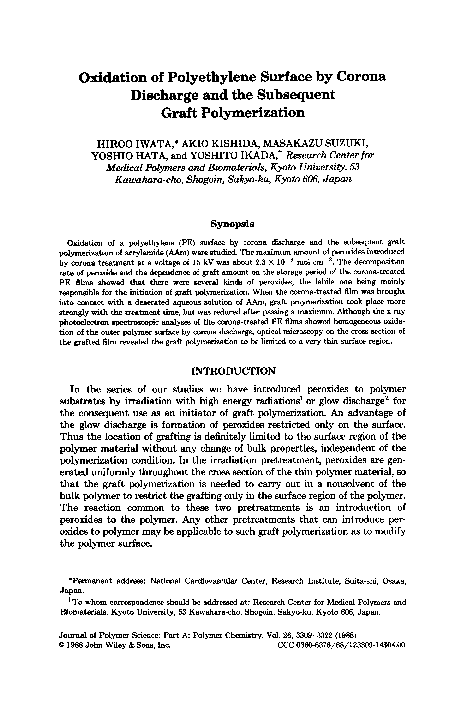 (PDF) Oxidation of polyethylene surface by corona discharge and the ...
