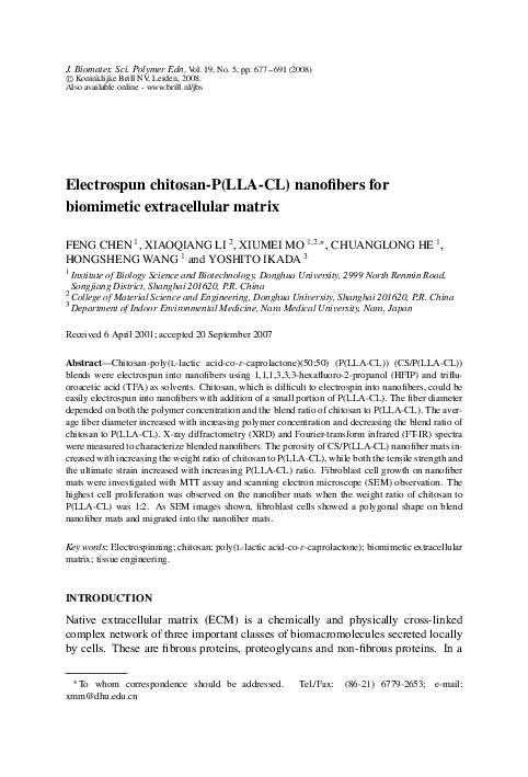 (PDF) Electrospun chitosan-P(LLA-CL) nanofibers for biomimetic extracellular matrix
