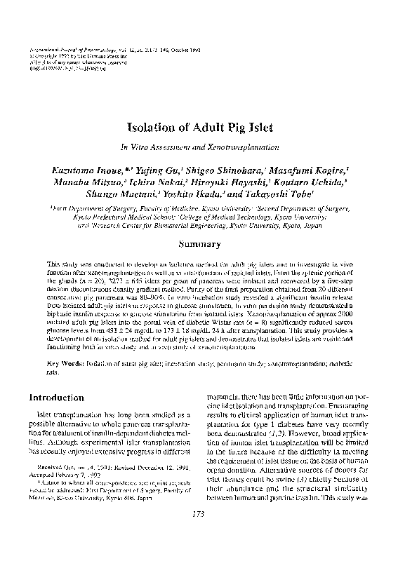 (PDF) Isolation of adult pig islet