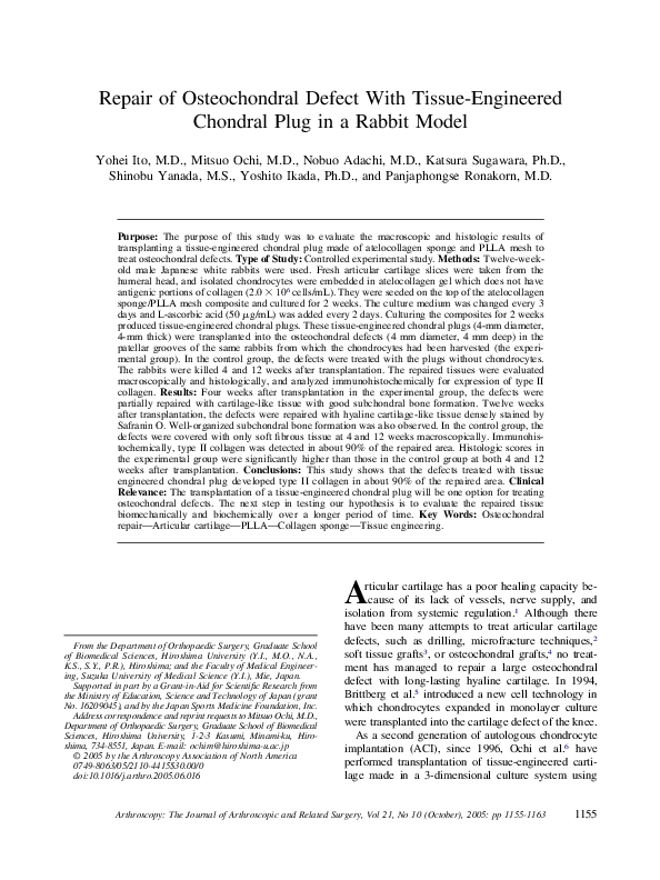 (PDF) Repair of Osteochondral Defect With Tissue-Engineered Chondral ...