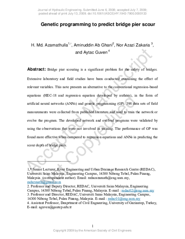 (PDF) Genetic Programming to Predict Bridge Pier Scour