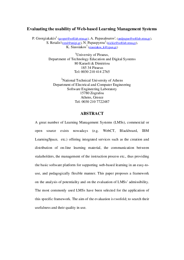 (PDF) Evaluating the usability of web-based learning management systems