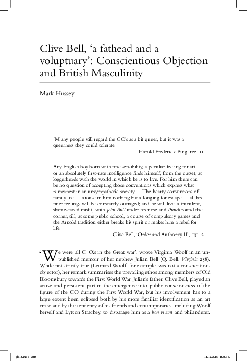 (PDF) Clive Bell, 'a fathead and a voluptuary': Conscientious Objection ...