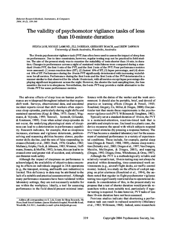 (PDF) The validity of psychomotor vigilance tasks of less than 10 ...