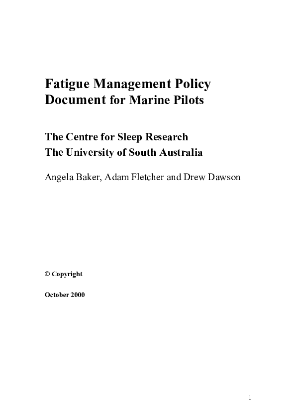 (PDF) Fatigue Management Policy Document for Marine Pilots