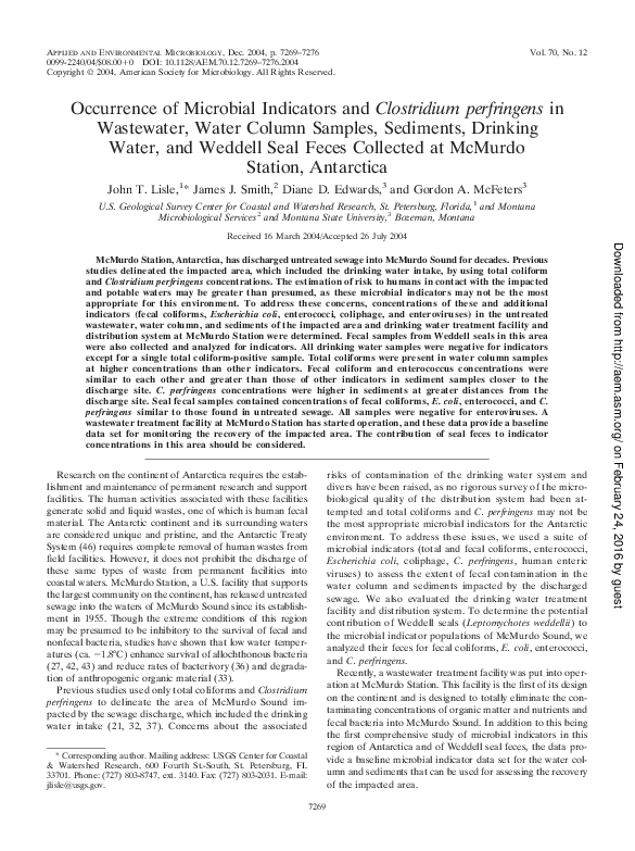(PDF) Occurrence of microbial indicators and clostridium perfringens in ...