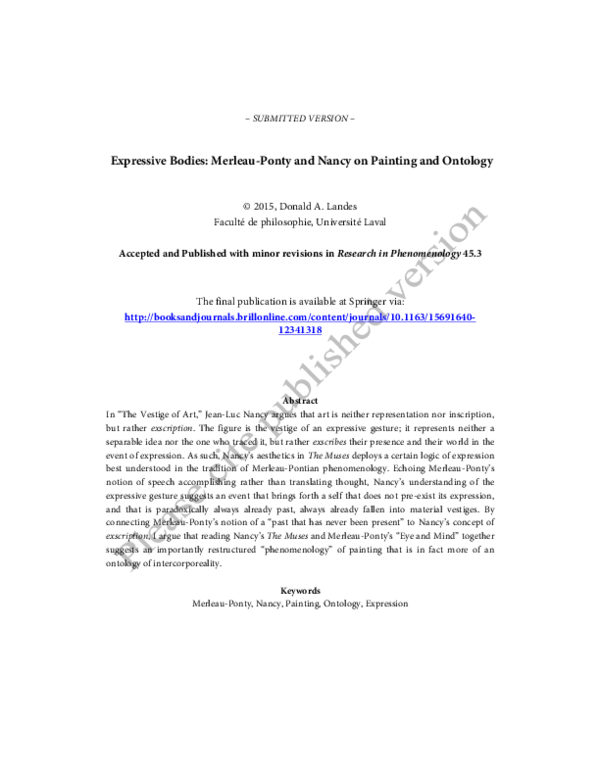 (PDF) “Expressive Bodies: Merleau-Ponty and Nancy on Painting and ...