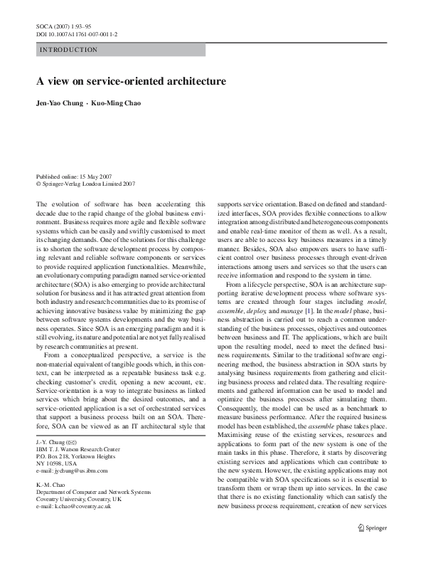(PDF) A view on service-oriented architecture