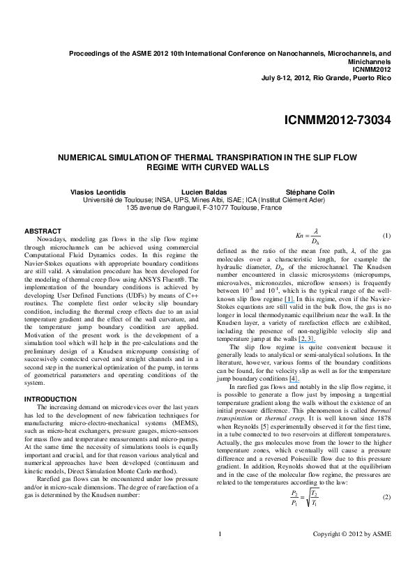 (PDF) Numerical Simulation of Thermal Transpiration in the Slip Flow Regime With Curved Walls