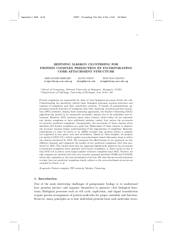 (PDF) Refining Markov Clustering for protein complex prediction by incorporating core-attachment ...