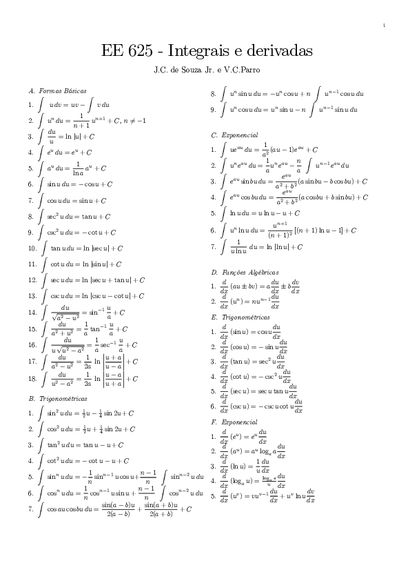 PDF) Tabela de derivadas e integrais - verloop.io