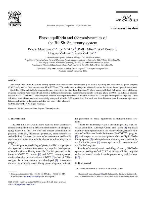(PDF) Phase equilibria and thermodynamics of the Bi–Sb–Sn ternary system