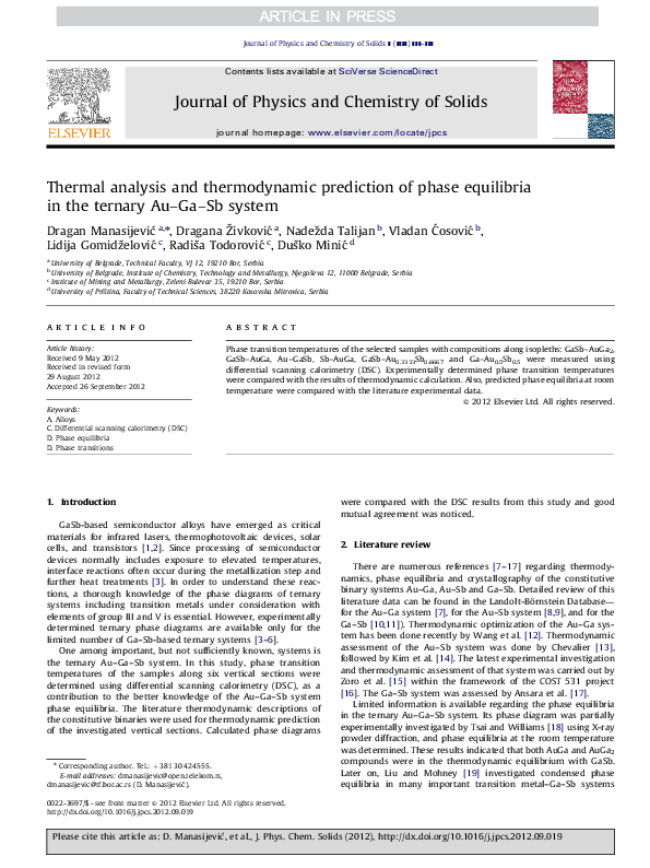 (PDF) Thermal analysis and thermodynamic prediction of phase equilibria ...