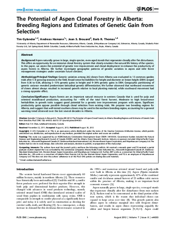 (PDF) The Potential of Aspen Clonal Forestry in Alberta: Breeding ...