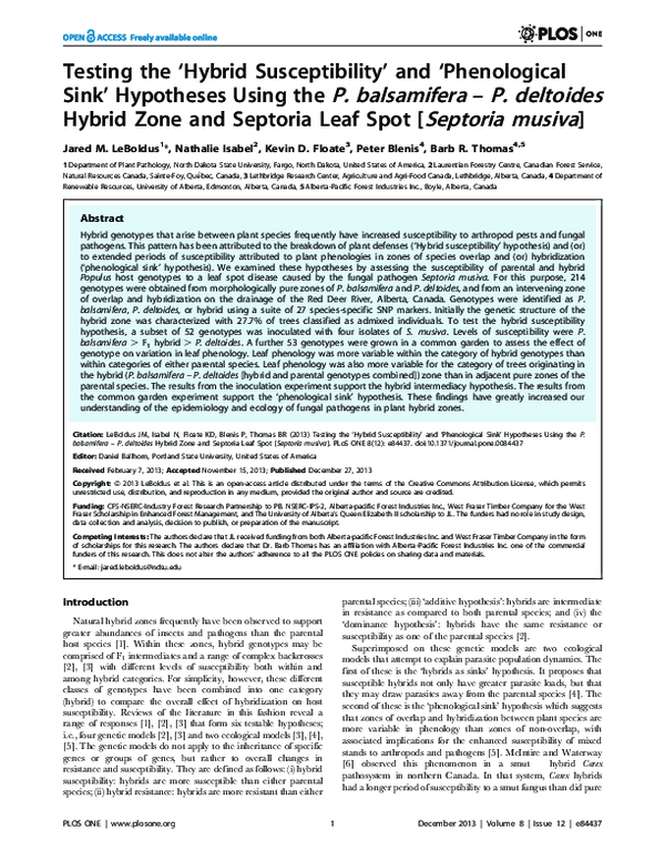(PDF) Testing the ‘Hybrid Susceptibility’ and ‘Phenological Sink ...