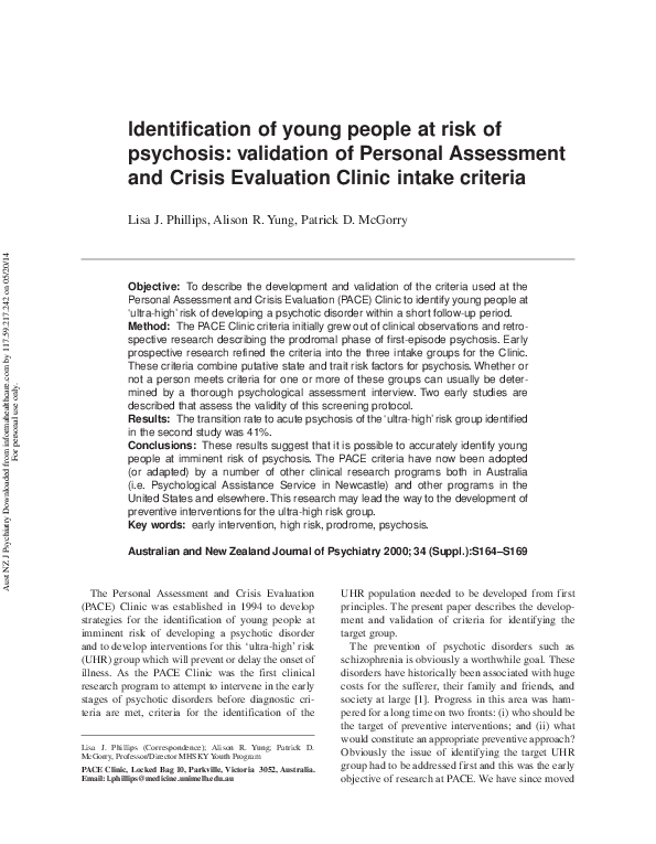 (PDF) Identification of young people at risk of psychosis: validation ...