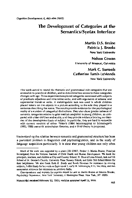 (PDF) The development of categories at the semantics/syntax interface