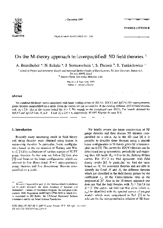 (PDF) On the M-theory approach to (compactified) 5D field theories