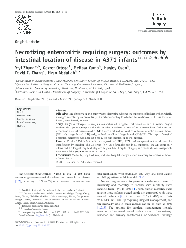 (PDF) Necrotizing enterocolitis totalis: High mortality in the absence ...