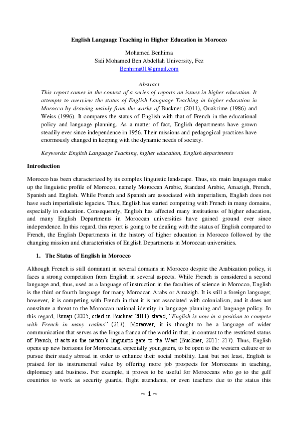 (PDF) English Language Teaching in Higher Education in Morocco