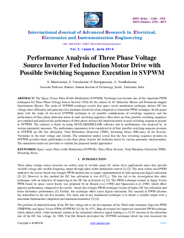 Pdf Performance Analysis Of Three Phase Voltage Source Inverter Fed