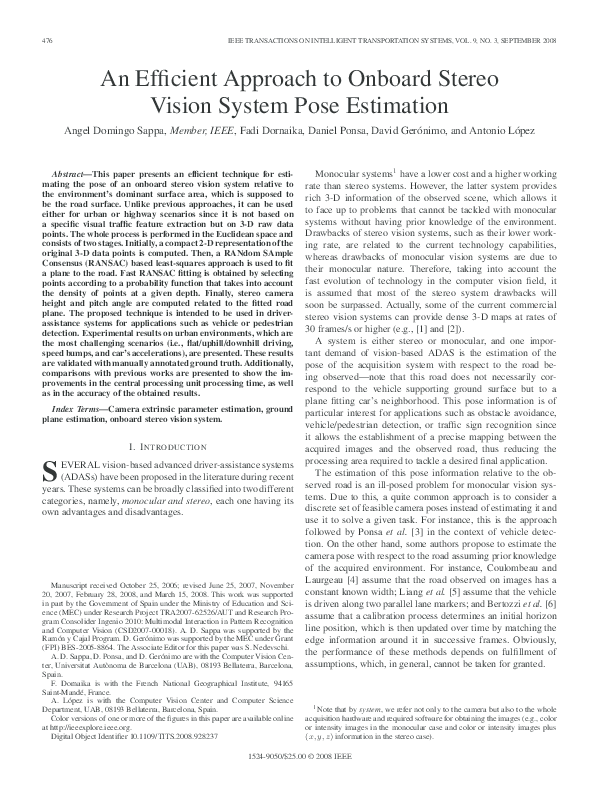 Pdf An Efficient Approach To Onboard Stereo Vision System Pose Estimation