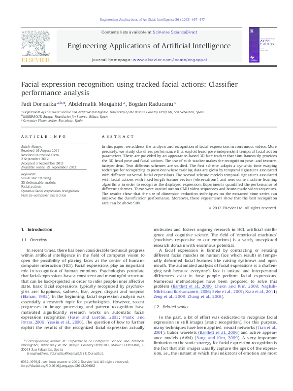 (PDF) Facial expression recognition using tracked facial actions: Classifier performance analysis