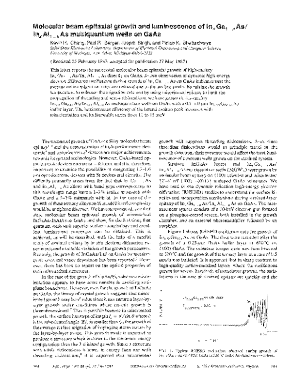 (PDF) Molecular beam epitaxial growth and luminescence of InxGa1 - xAs/InxAl1 - xAs multiquantum ...