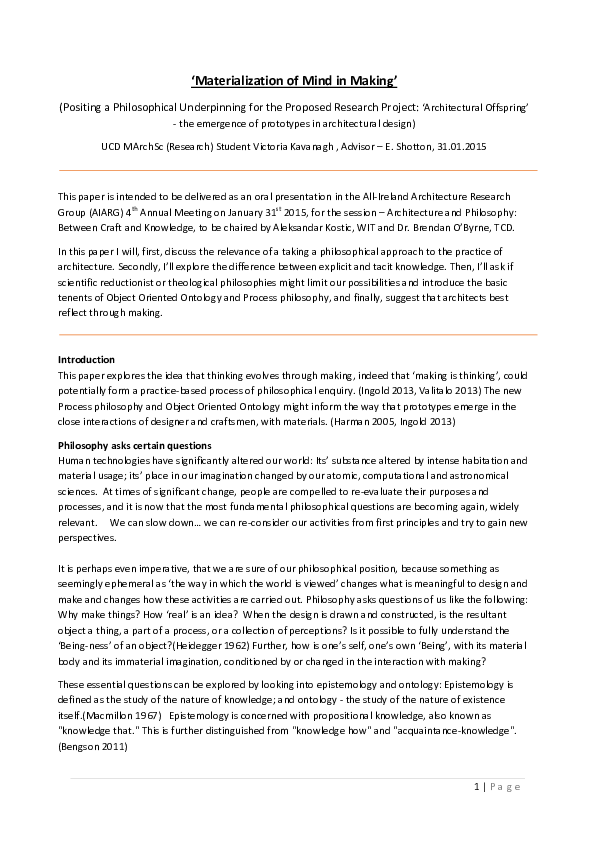 (PDF) 'Materialization of Mind in Making'