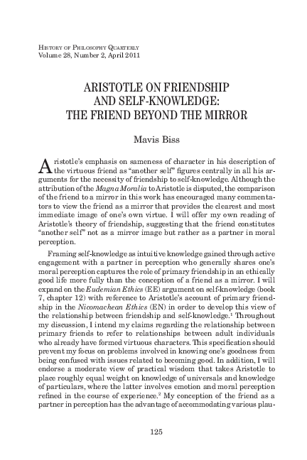 (PDF) Aristotle on Friendship and Self-knowledge: The Friend Beyond the ...