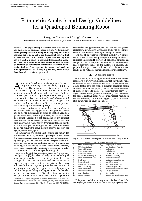 (PDF) Parametric analysis and design guidelines for a quadruped bounding robot