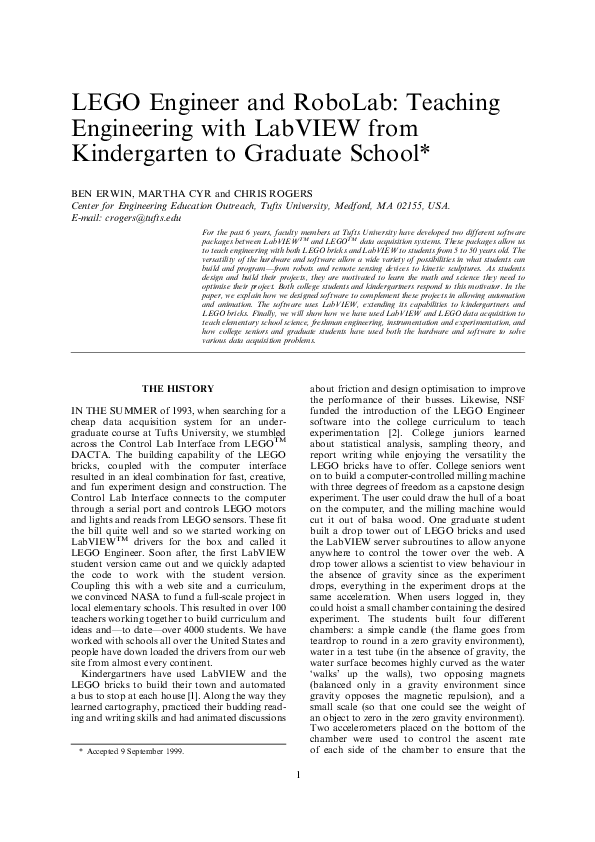 (PDF) LEGO engineer and ROBOLAB: Teaching engineering with LabVIEW from ...