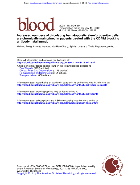 (PDF) Increased numbers of circulating hematopoietic stem/progenitor cells are chronically ...
