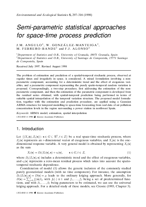 (PDF) Semi-parametric statistical approaches for space-time process prediction