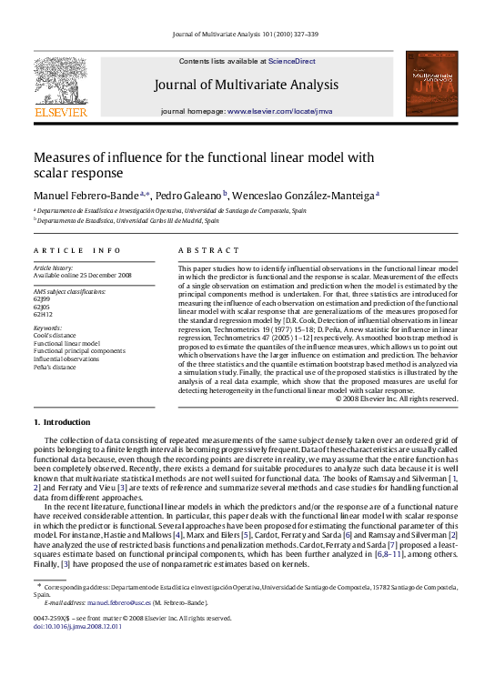 (PDF) Measures of influence for the functional linear model with scalar ...