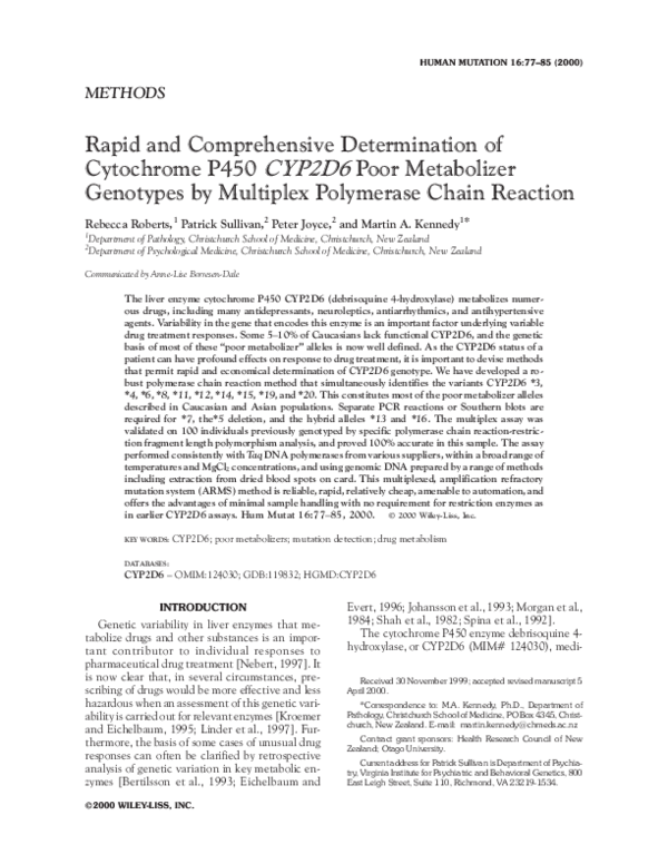 (PDF) Rapid and comprehensive determination of cytochrome P450 CYP2D6 ...