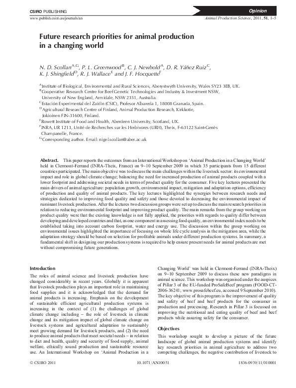 (PDF) Future research priorities for animal production in a changing world