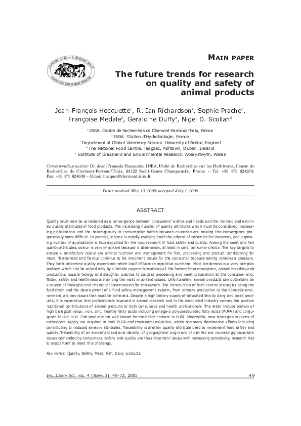 (PDF) The future trends for research on quality and safety of animal ...