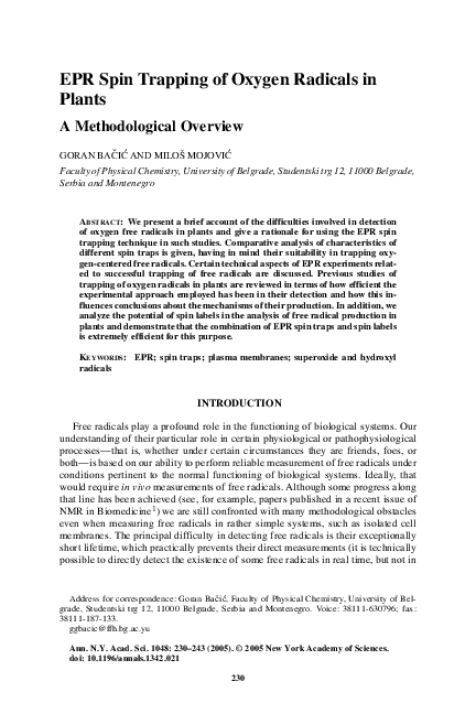 (PDF) EPR spin trapping of oxygen radicals in plants: a methodological ...