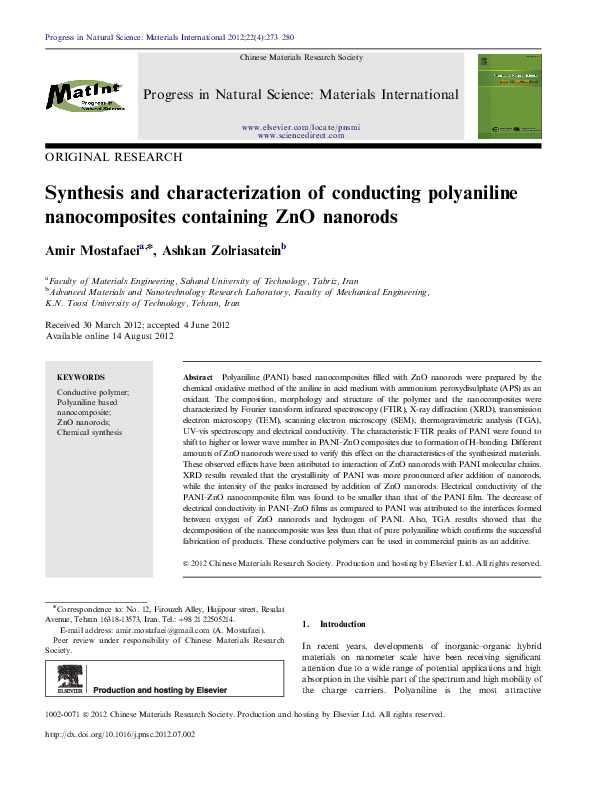 (PDF) Synthesis and characterization of conducting self-assembled polyaniline nanotubes/zeolite ...