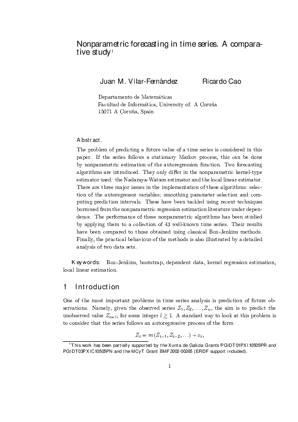 (PDF) Nonparametric Forecasting in Time Series—A Comparative Study