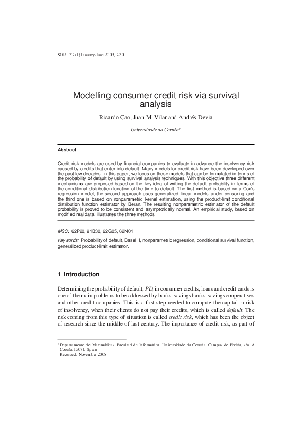 (PDF) Modelling consumer credit risk via survival analysis