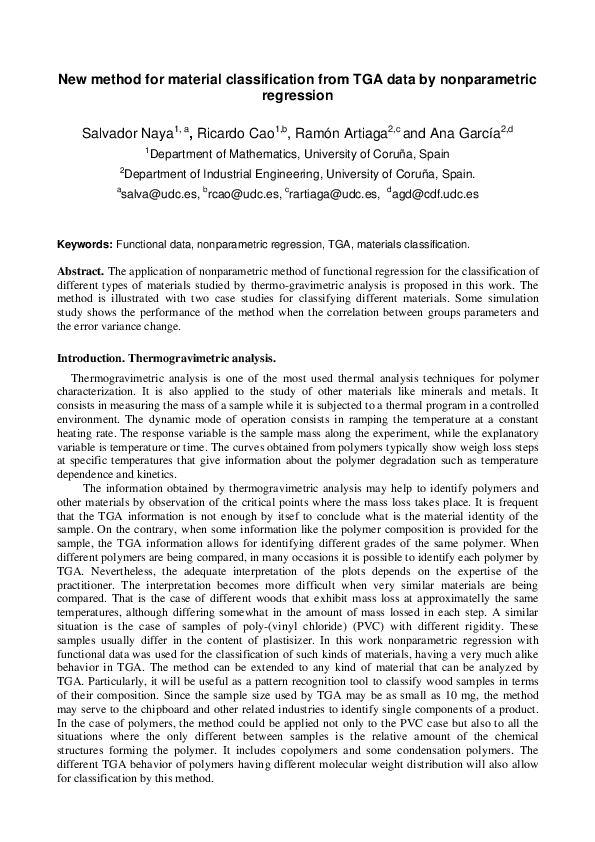 (PDF) New Method for Material Classification from TGA Data by Nonparametric Regression
